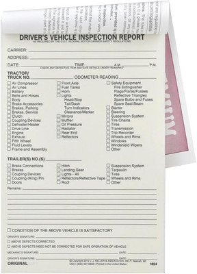 Detailed Driver's Vehicle Inspection Report - Book Format, 2-Ply ...