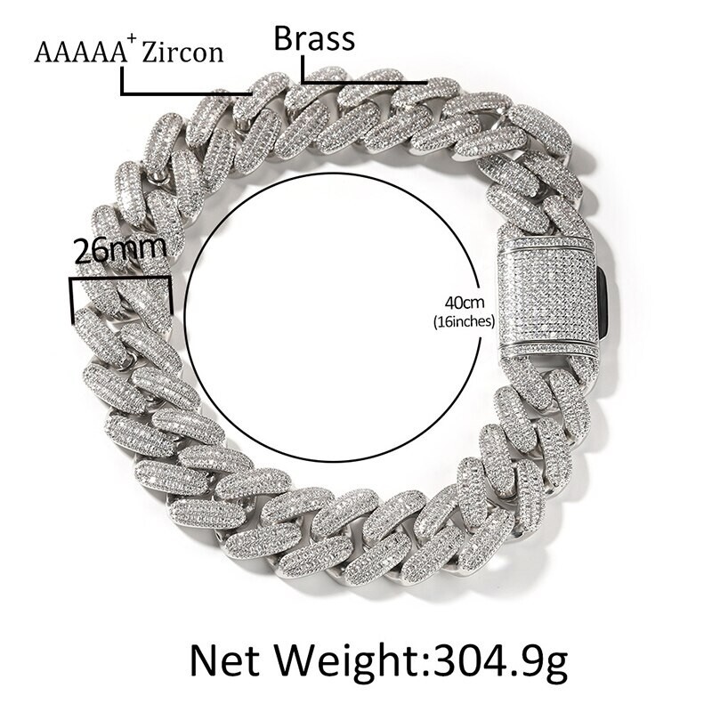 26MM 5AAA+ CZ Ice Out Hip Hop Rapper Cuban Link Chain Necklace Real ...