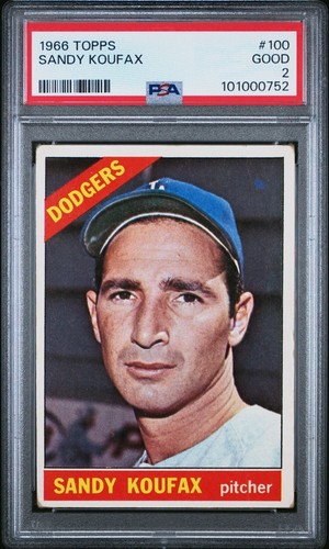 Sandy Koufax 1966 Topps #100 - PSA 2 Good - Hall of Fame / Brooklyn ...