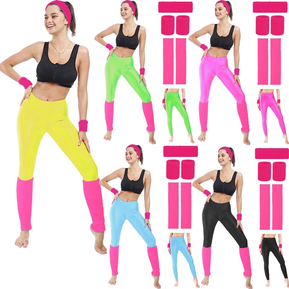 Ladies 80s Costume Exercise Sports 1980s Dance Party Tennis Yoga Disco ...