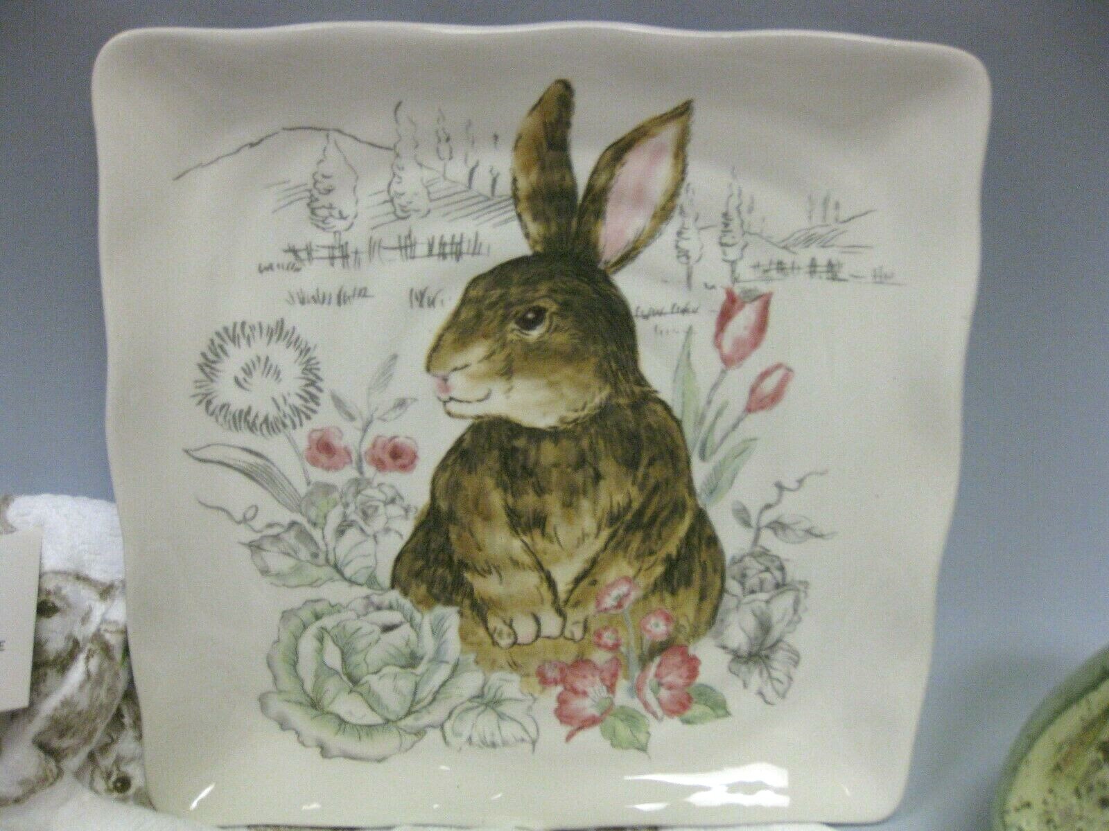 x4 MAXCERA EASTER Brown Bunny Rabbit Side Salad Plates Cabbage Spring ...