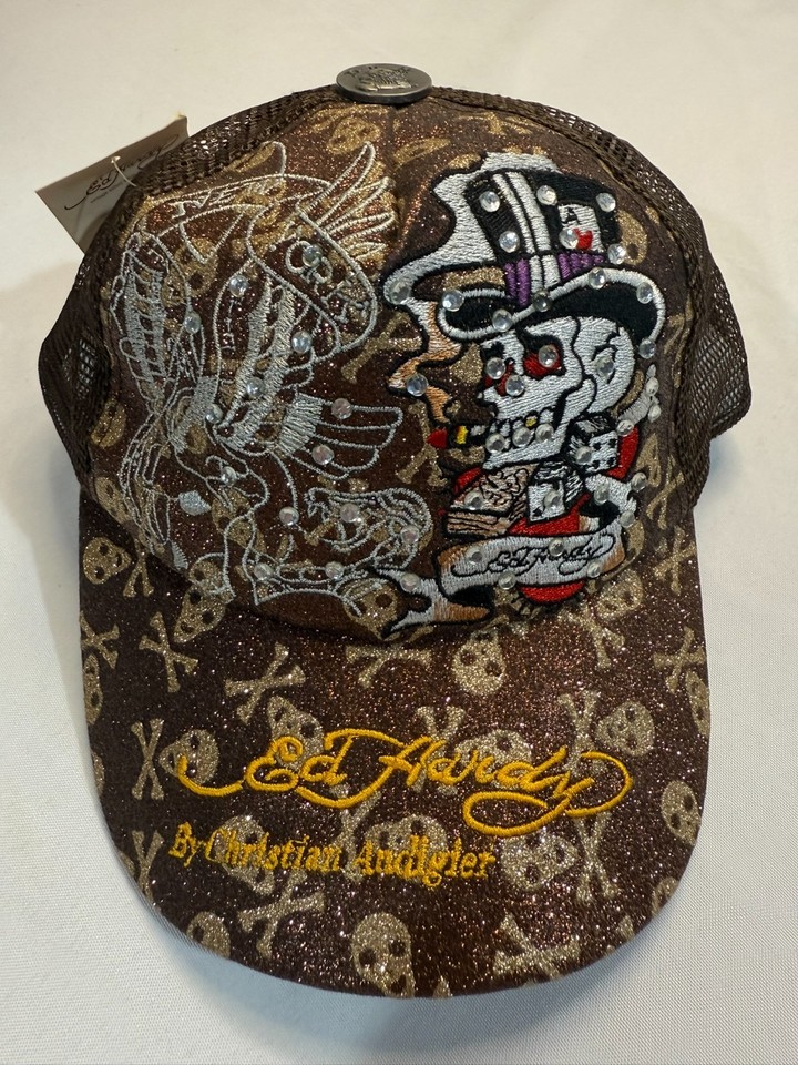 Ed Hardy by Christian Audigier Skeleton Hat Brown Glitter | eBay