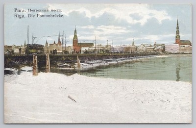 Riga Pontoon Bridge Pontonbrucke Winter Latvia Russian Empire Postcard ...