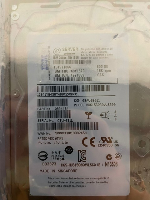 49Y1870 IBM 600Gb 6Gb 3.5in LFF 15K SAS Hard Drive 49Y1866 5110 for ...