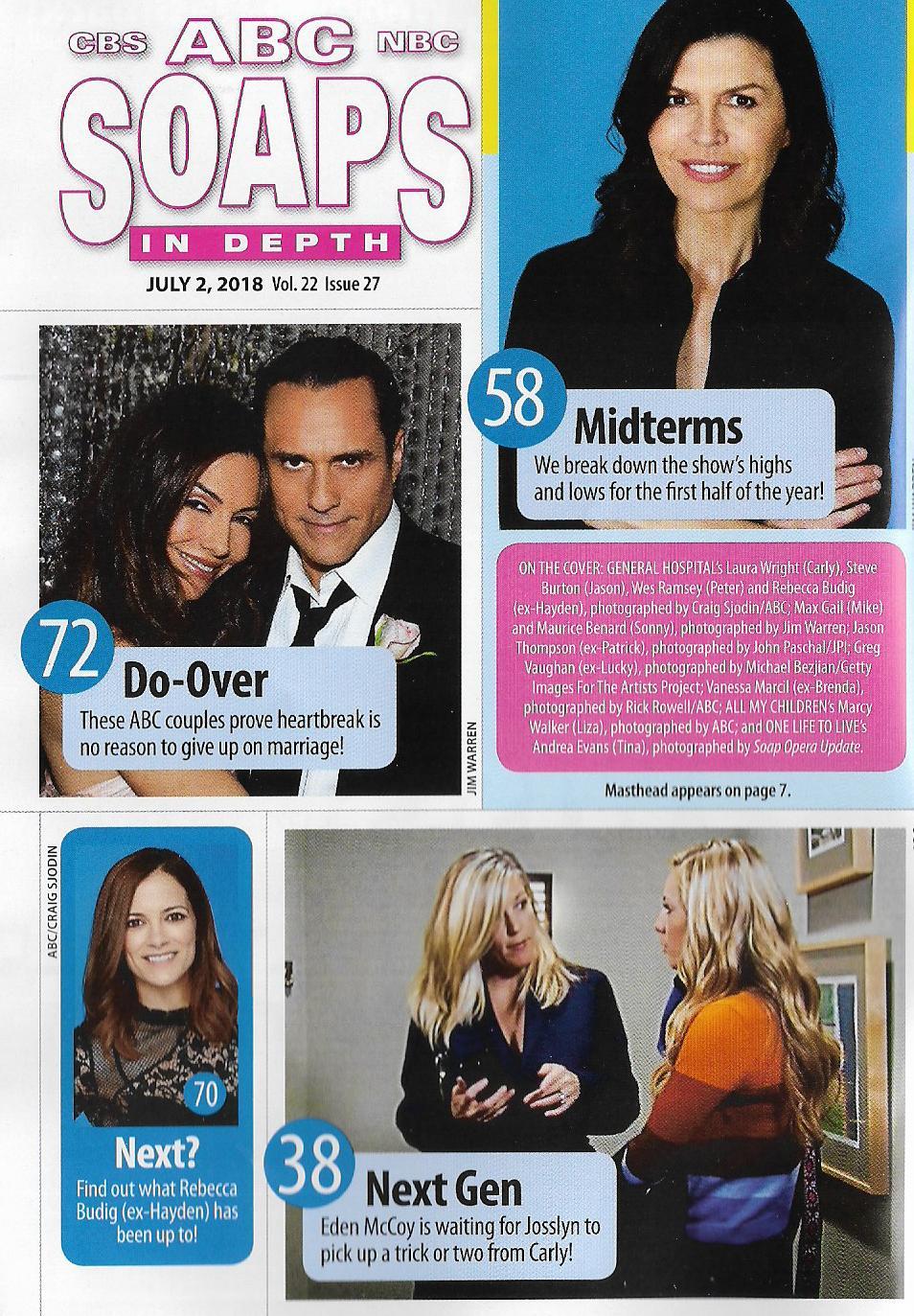 ABC Soaps In Depth Magazine July 2 2018 Laura Wright Steve Burton Eden ...