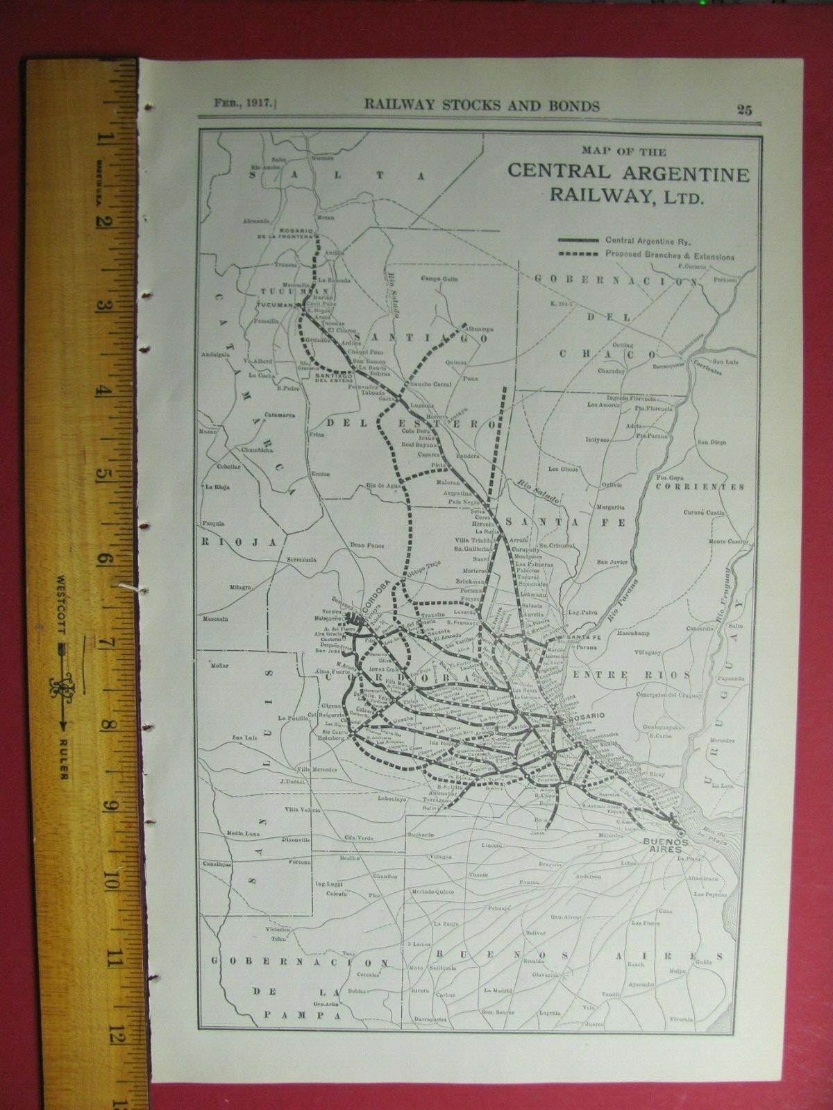 1917 CENTRAL ARGENTINE RAILWAY LTD. SYSTEM MAP CA RR HISTORY ARGENTINA ...