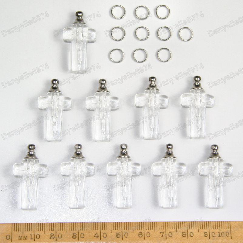 SCREW perfume GLASS VIALS crucifix CROSS BOTTLE vial PENDANT crystal ...