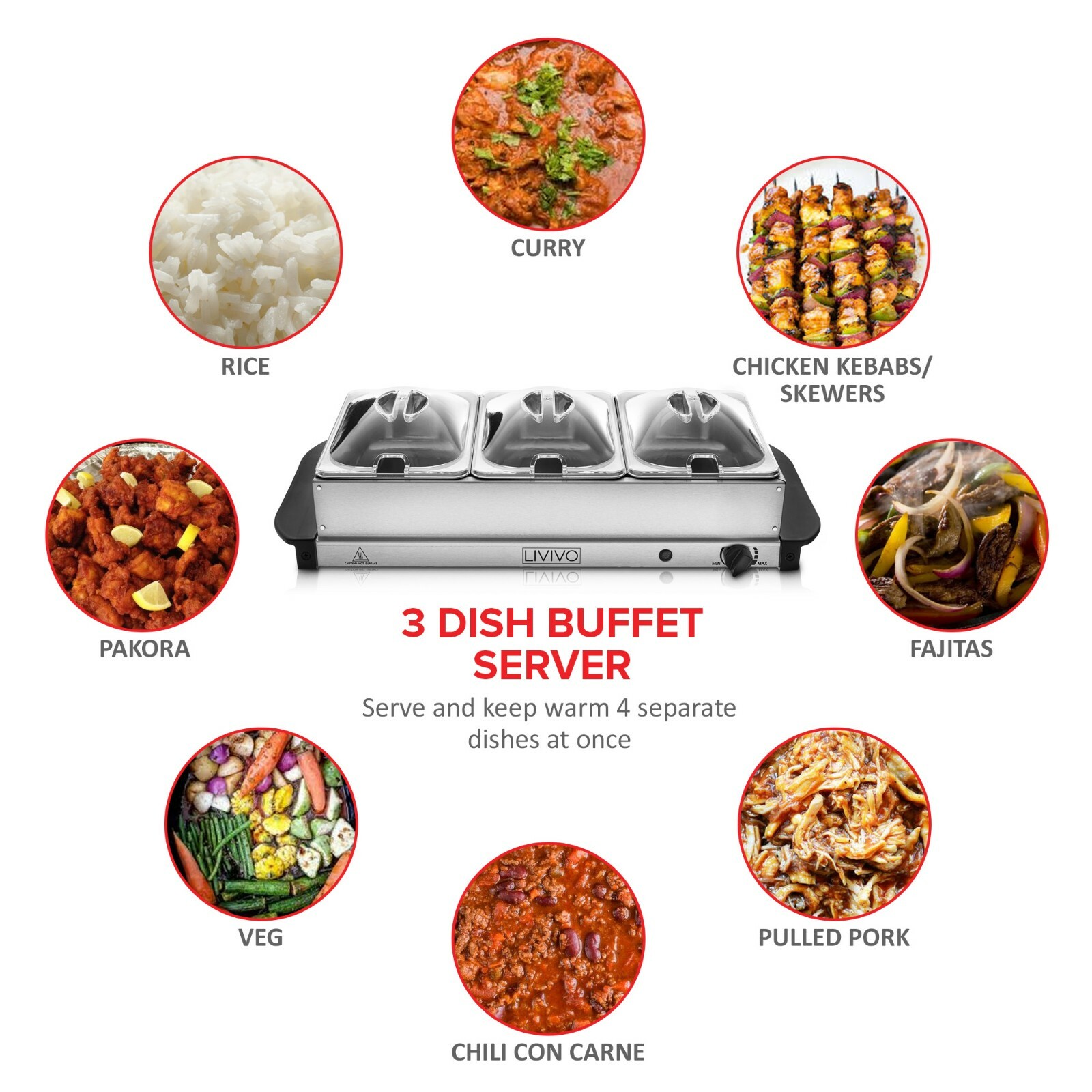 Electric Buffet Server 3 Tray Food Hotplate Warmer 3 Large Multicooker ...