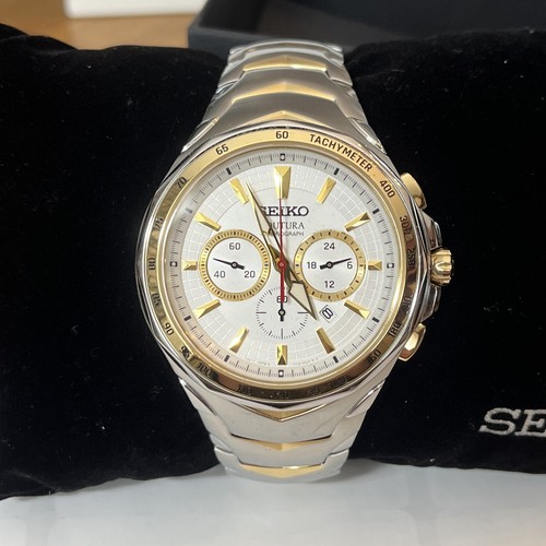 SEIKO Quartz COUTURA Two-Tone Chronograph 45.5 mm Men's Watch SRWZ24 ...