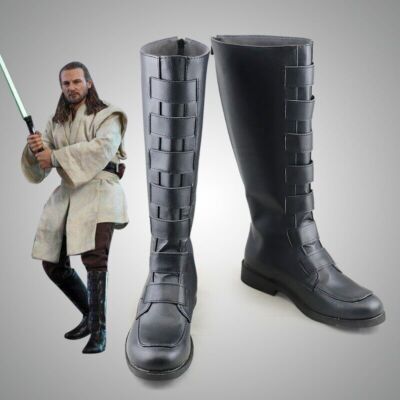 Star Wars Qui-Gon jinn Shoes Cosplay PU Boots Paty Costume Made Black ...