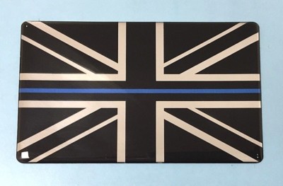 UNION JACK Thin Blue Line Sticker 100mm CHROME & BLACK - HIGH GLOSS ...