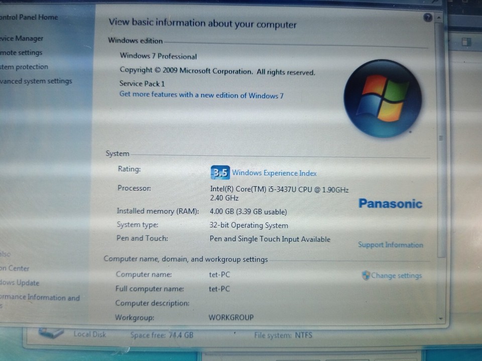 Panasonic Toughbook CF-H2 Intel Core i5-3437U 1.9GHz 4GB RAM 100GB HDD ...