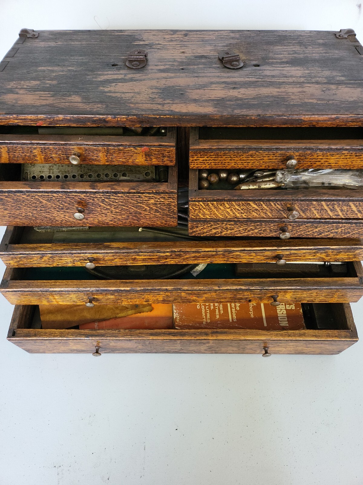 Antique Oak 8 Drawer Engineers Cabinet Tool Chest With Contents Tools ...