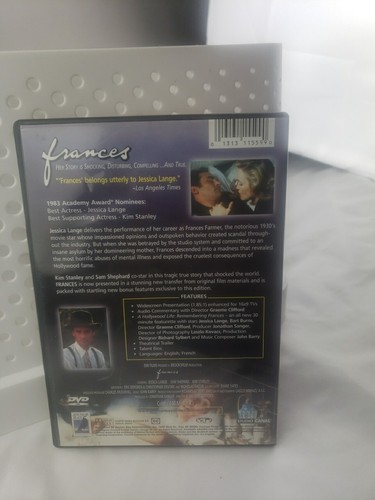 Frances -( DVD ,1983)Jessica Lange Sam Shephard OOP Rare True Story ...