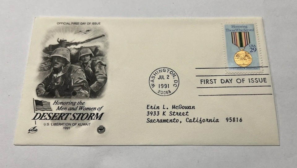 First Day Issue Stamp Desert Storm July 2 1991 Washington FDC PCS ...