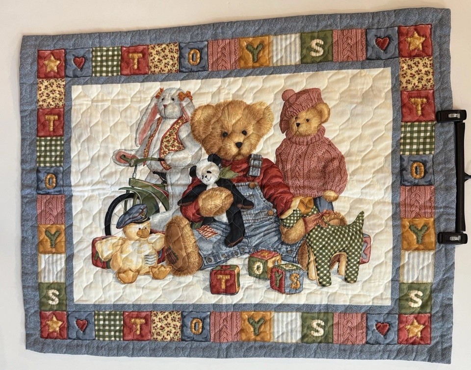 Hand Quilted Blue Jean Teddy Bear Toys Blocks Quilt Baby Blanket ...