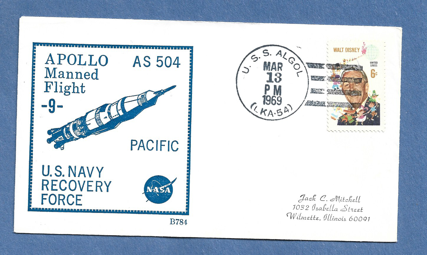 APOLLO 9 RECOVERY FORCE MAR 13,1969 USS ALGOL BECK B784 SPACE COVER ...