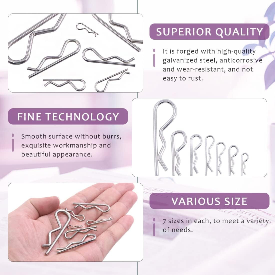 215Pcs 304 Stainless Steel Cotter Pin Hair Pin Hitch Pin and R Shape ...