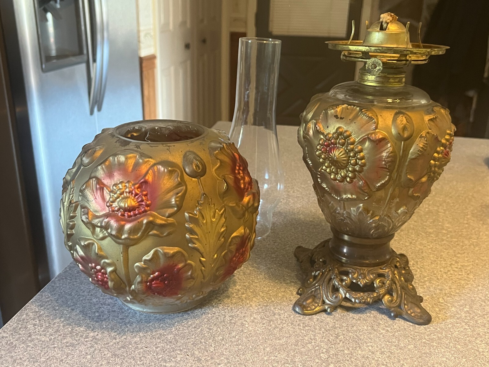 RARE Gorgeous Poppies GOOFUS Glass Kerosene GONE WITH THE WIND LAMP P&A ...