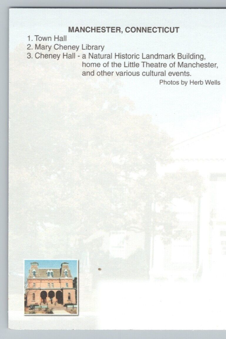 Postcard Manchester Connecticut Town Hall Mary Cheney Library and ...