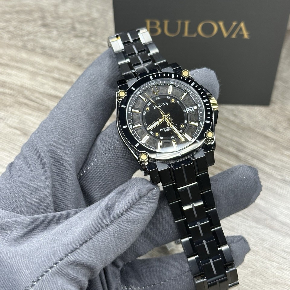 NEW 262KHz Bulova Icon Precisionist Black Steel Men's Watch 40mm 97B216 ...