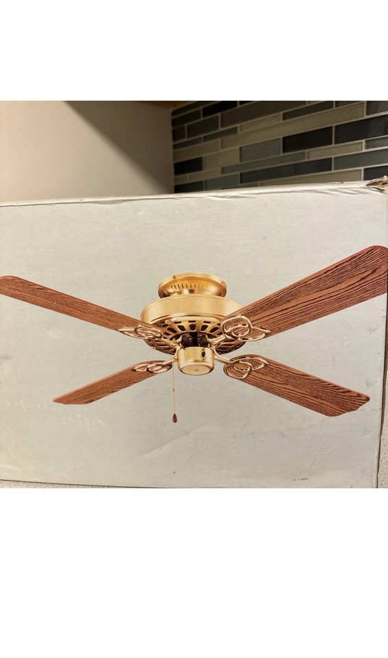 FANCO Vintage Ceiling Fan 52" Polished Brass Oak Blades 80’s Movie Prop ...