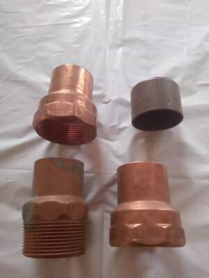 2 - Female, 1 - Male Adapter, and 1 - Cap Wrot Copper, 1-1/2" FNPT x ...