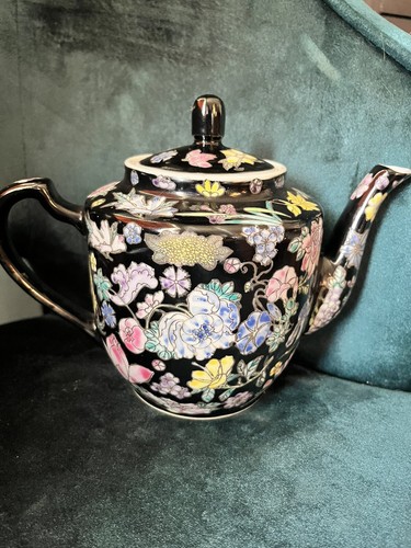 Black Flowered Tea Pot | eBay