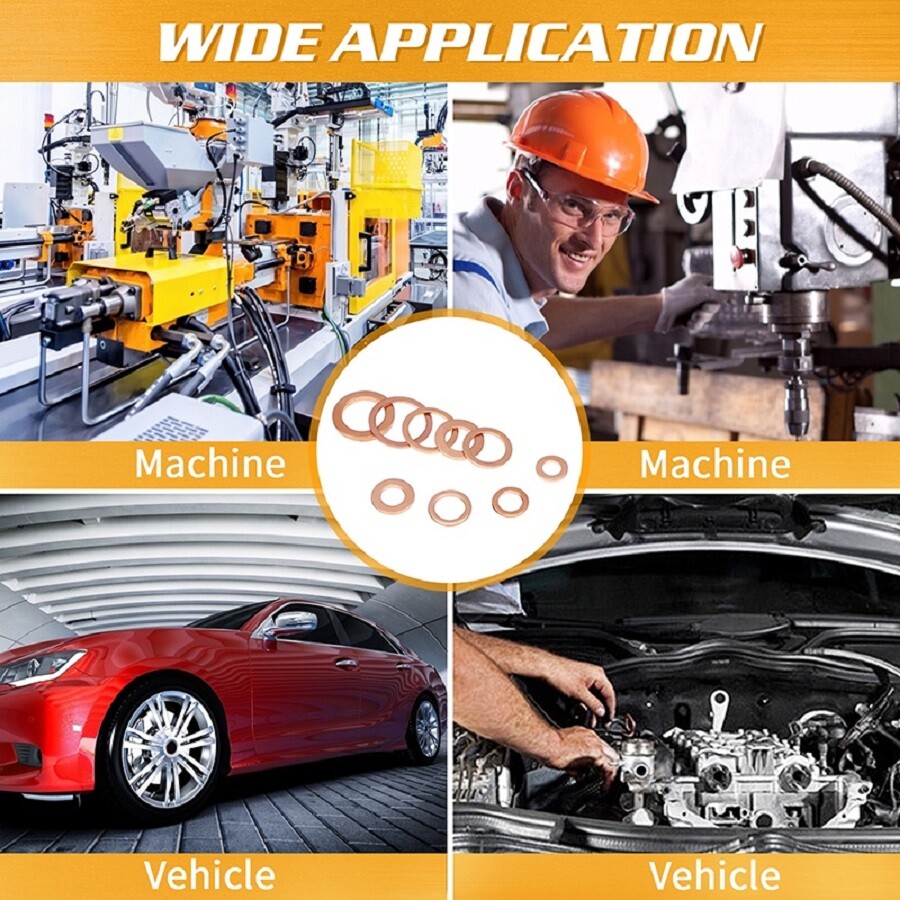 300Pcs Brass Flat Washers Assortment Kit, Metric Copper Sealing Washers ...