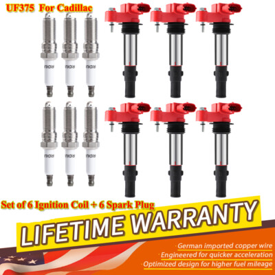 6 Pack UF375 Ignition Coil & Spark Plug D501C For 2006-2007 Cadillac ...