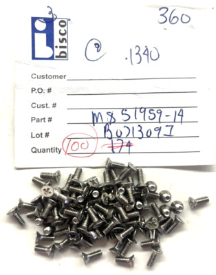 (352 PIECE LOT) MS51959-14, Mil. Spec. Stainless Steel Phillips Flat ...