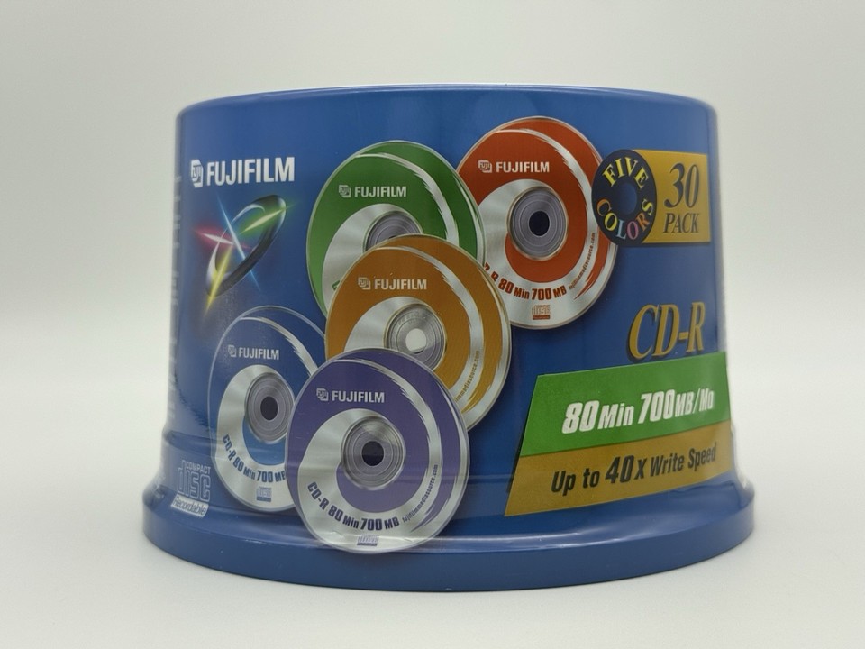 Fujifilm CD-R 80 Min 700 MB/Mo Up to 40x Write Speed 5 Colors 30 Pack ...