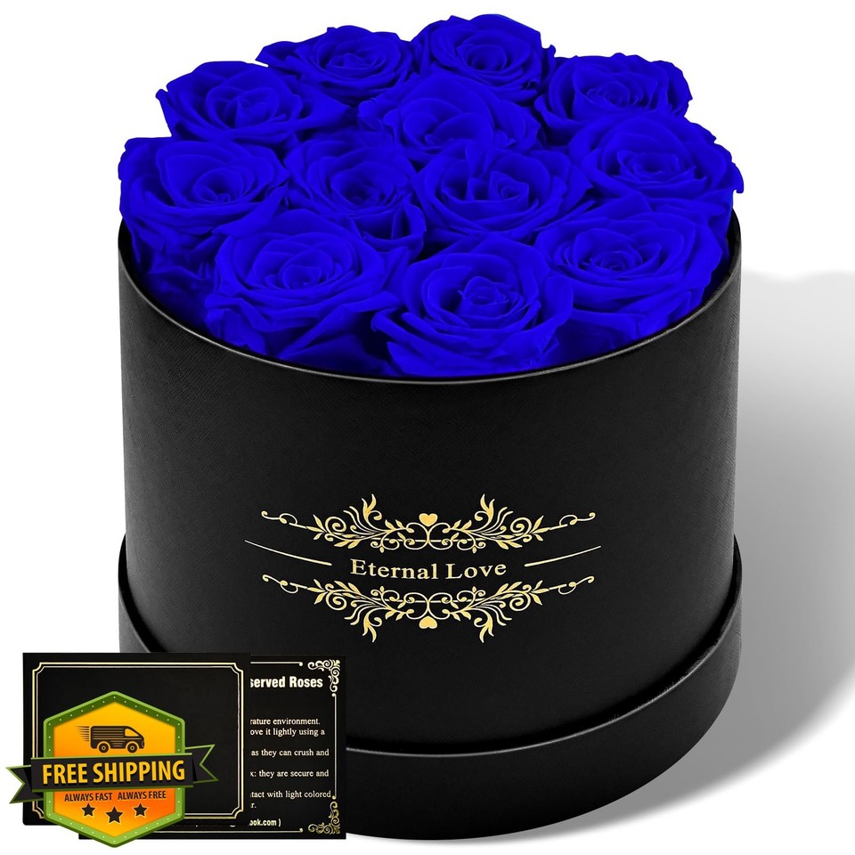 Blue Preserved Real Rose Box, Lasts 3 Years, Valentine Gift | eBay UK