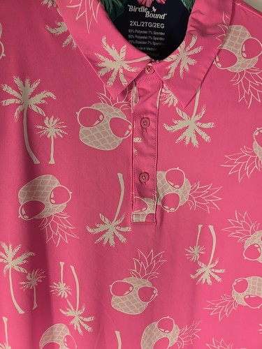 Birdie Bound Polo Shirt Men 2xl Pink Performance Golf Stretch Palm Pineapple. | eBay