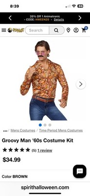Spirit Halloween Groovy Man Retro Costume Kit Adult Mens Costume Medium ...