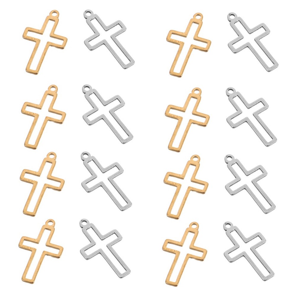 20 Pcs Stainless Steel Hollow Cross Pendant Small Mini Crucifix Charm ...