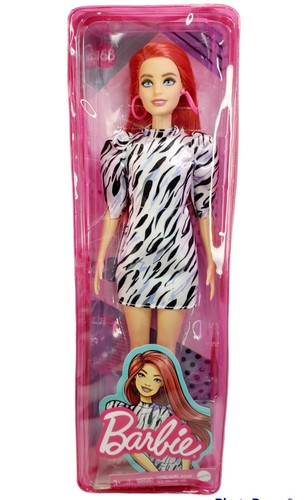 Barbie Fashionistas Doll #168 Red Hair Striped Dress Pink Hoop Earrings ...