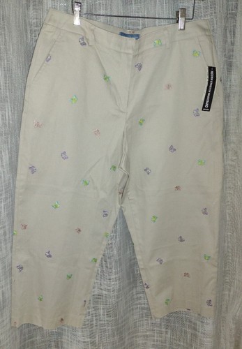 🦋NWT Classic Elements Tan Capris w/ Embroidered Butterflies Women's 14 ...