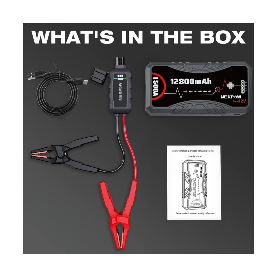 NEXPOW Car Jump Starter, 1500A Peak 12800mAh Battery Starter Q10S (Up ...