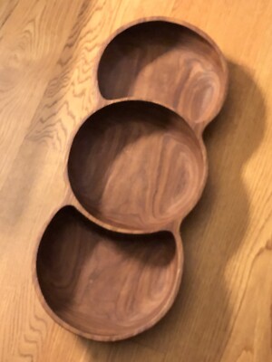 Large VTG 3 Section Round Carved Wooden Divided Serving Tray Platter 20 ...