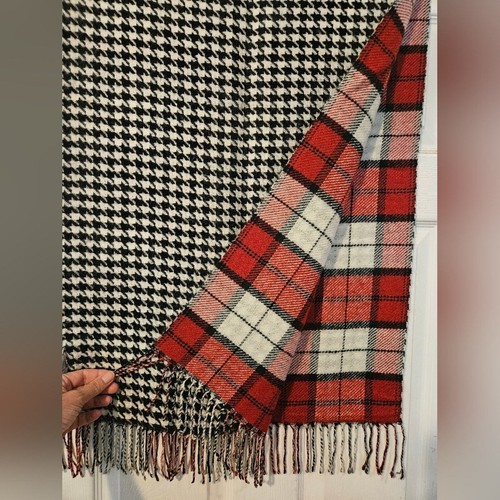 TALBOTS Reversible scarf Red plaid and Houndstooth 76 x 22 | eBay