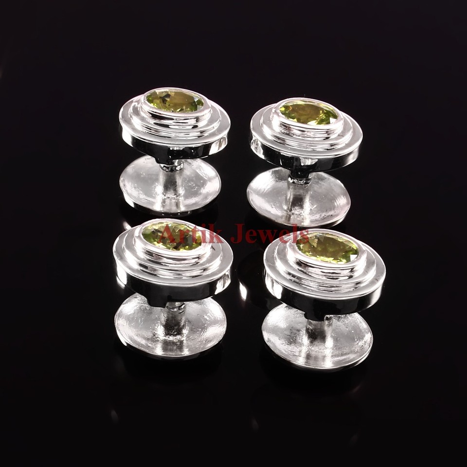 Natural Peridot Gemstone with 925 Sterling Silver Tuxedo Button ...