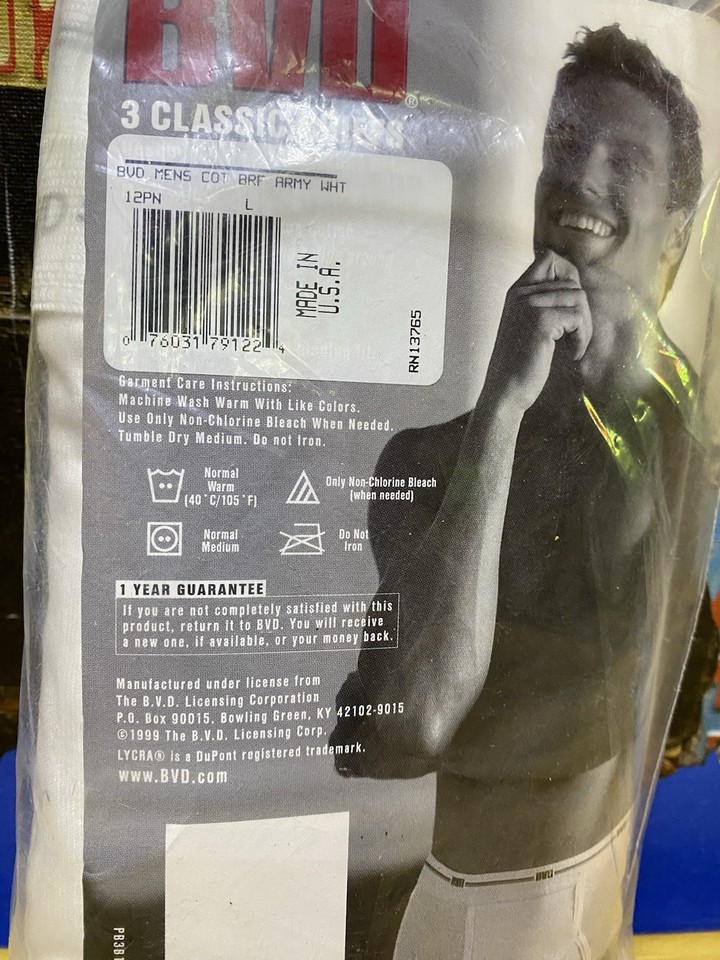 Vtg 1999 BVD White Cotton Classic Briefs Underwear Sz L 36-38 Made In ...