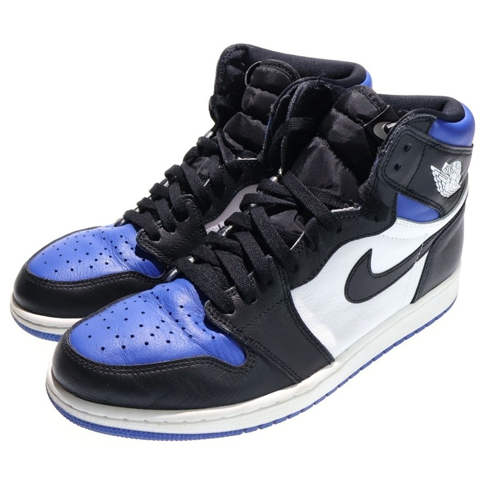 NIKE AIR JORDAN 1 RETRO HIGH OG ROYAL TOE CUT SNEAKERS BLUE BLACK WHITE ...