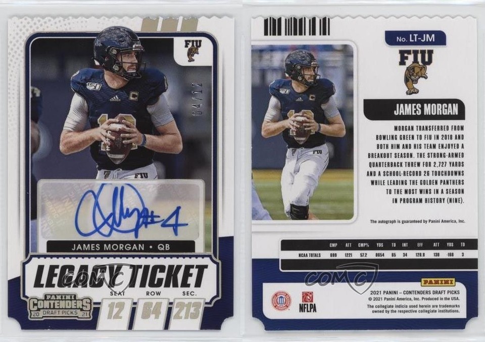 2021 Panini Contenders Draft Picks Legacy Ticket Stub 4/12 James Morgan ...