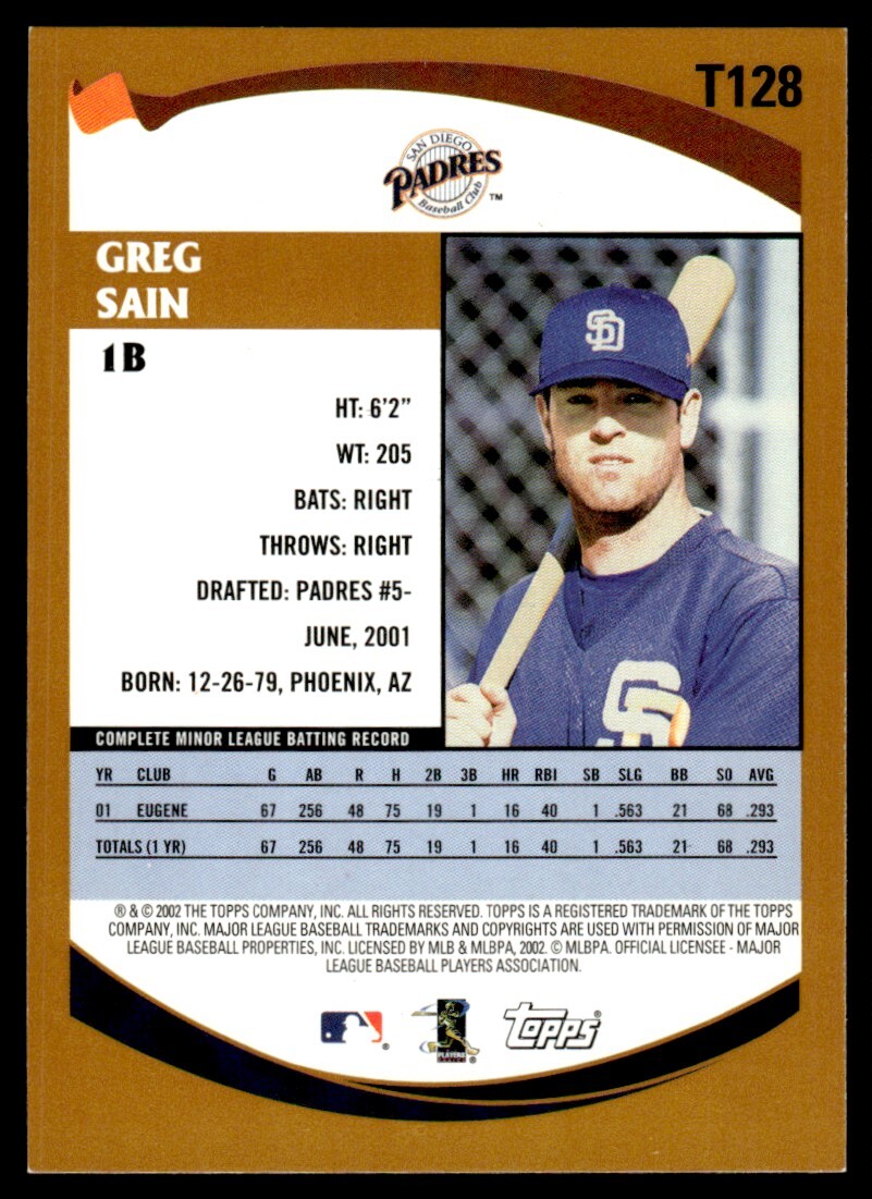 2002 Topps Traded & Rookies Greg Sain Rookie San Diego Padres #T128 | eBay