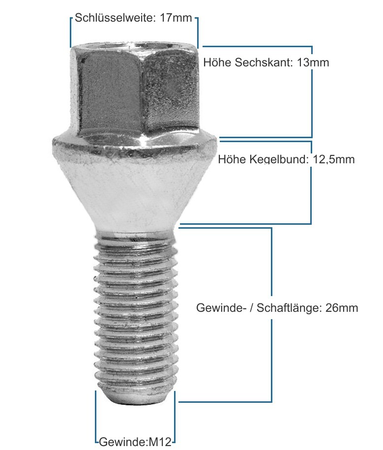 Radschrauben Radbolzen 20x Kegel M12 x 1,5 x 26mm für BMW Alufelgen ...