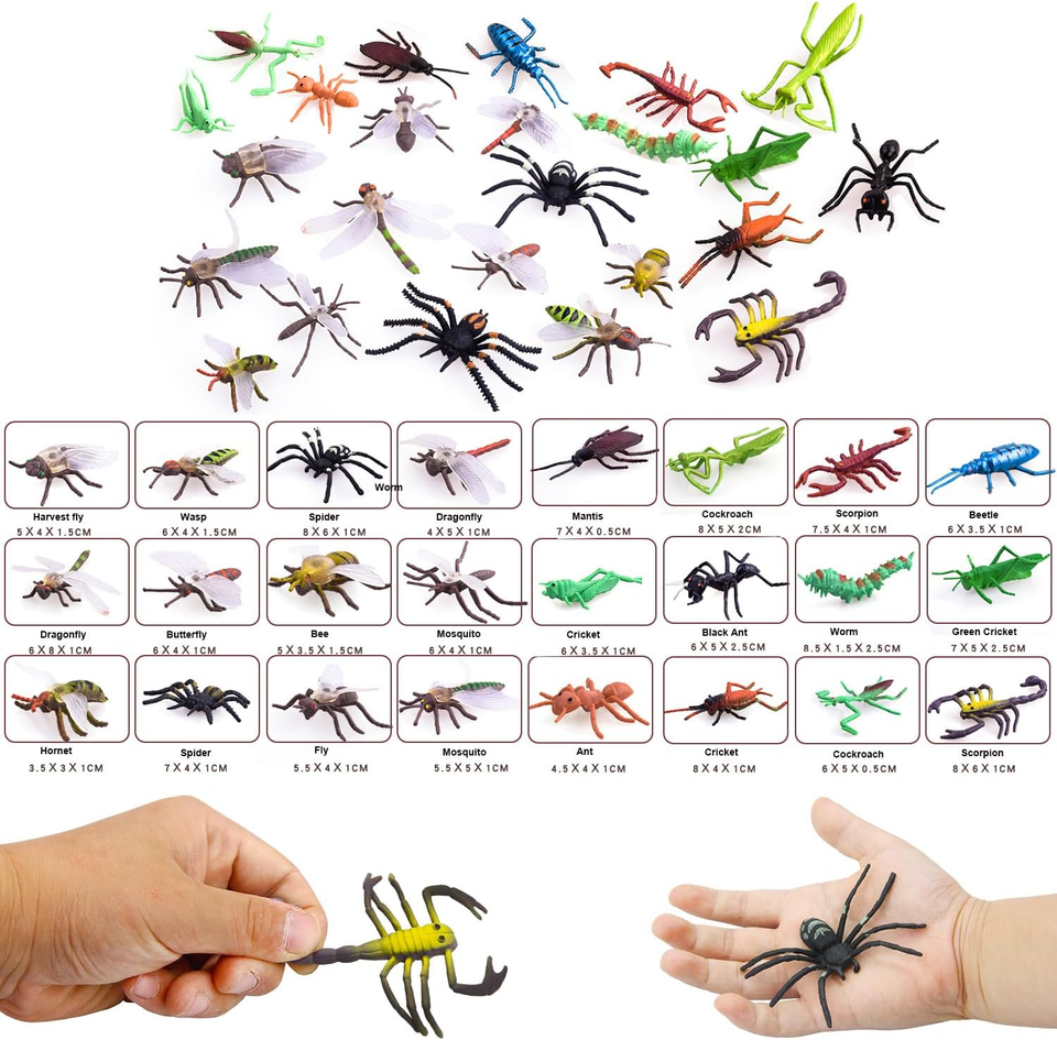 PINOWU Insect Toy Figures for Kids - 24Pcs, 2-4' Fake Bugs - Spiders, Cockroache | eBay
