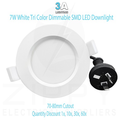 7W White Tri Color Dimmable SMD LED Downlight | 70-80mm Cutout | 3A ...