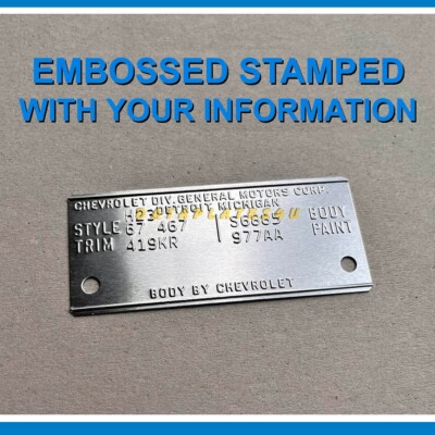 1963 1964 1965 1966 1967 ALUMINIUM TRIM TAG CHEVROLET CORVETTE ROADSTER ...